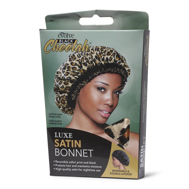 Evolve Satin Black Cheetah Bonnet